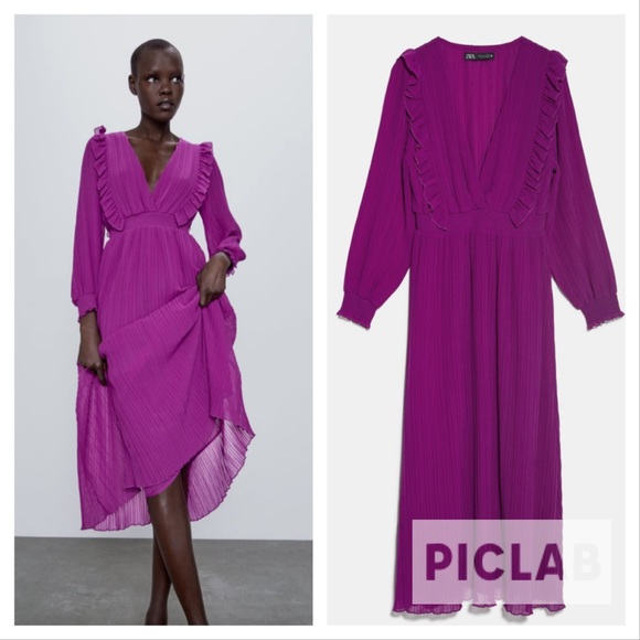 Zara | Dresses | Zara Purple Pleated Dress | Poshmark